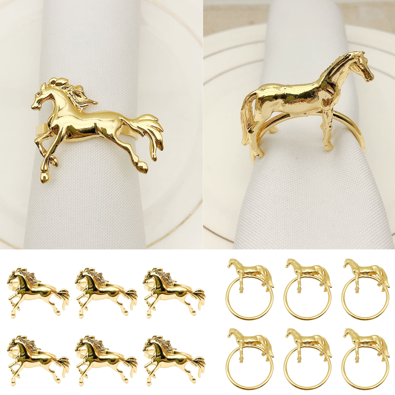 Walbest Decorative Alloy Home Golden Horses Napkin Ring Set of 6 Napkin ...