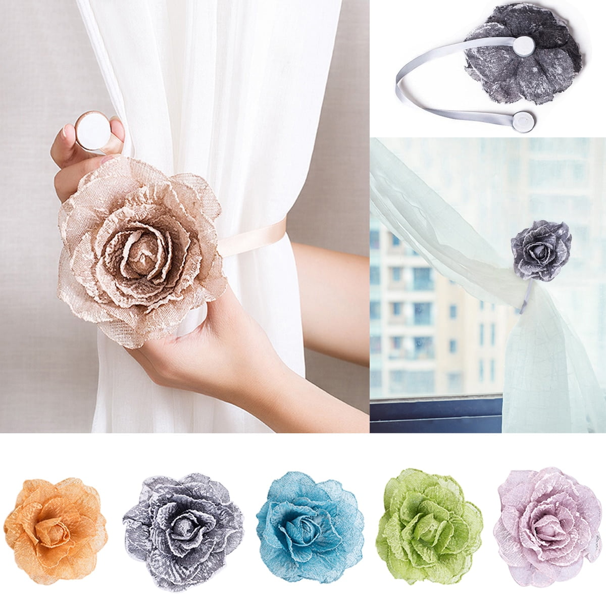 Walbest Decorative Curtain Magnetic Buckle Tiebacks, Flower Window ...