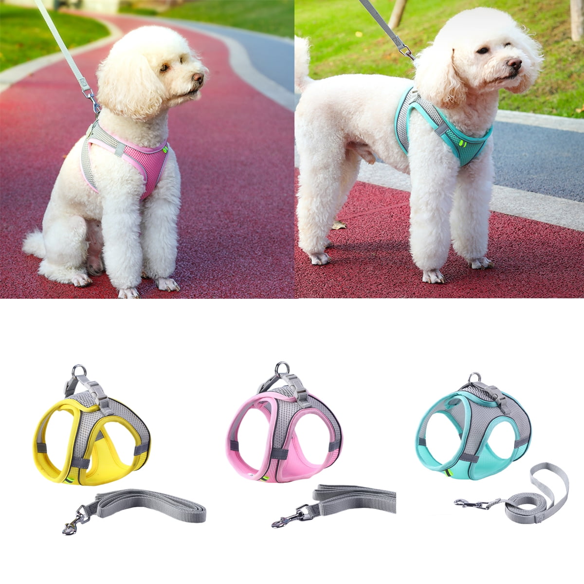 Walbest Dog Harness with Leash and Collar Set Breathable Mesh Dog ...