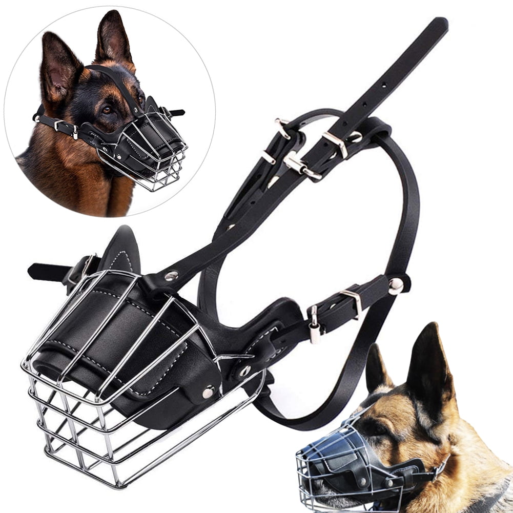 Walbest Dog Muzzle Basket Pitbull Dog Metal Faux Leather Cage Muzzle ...