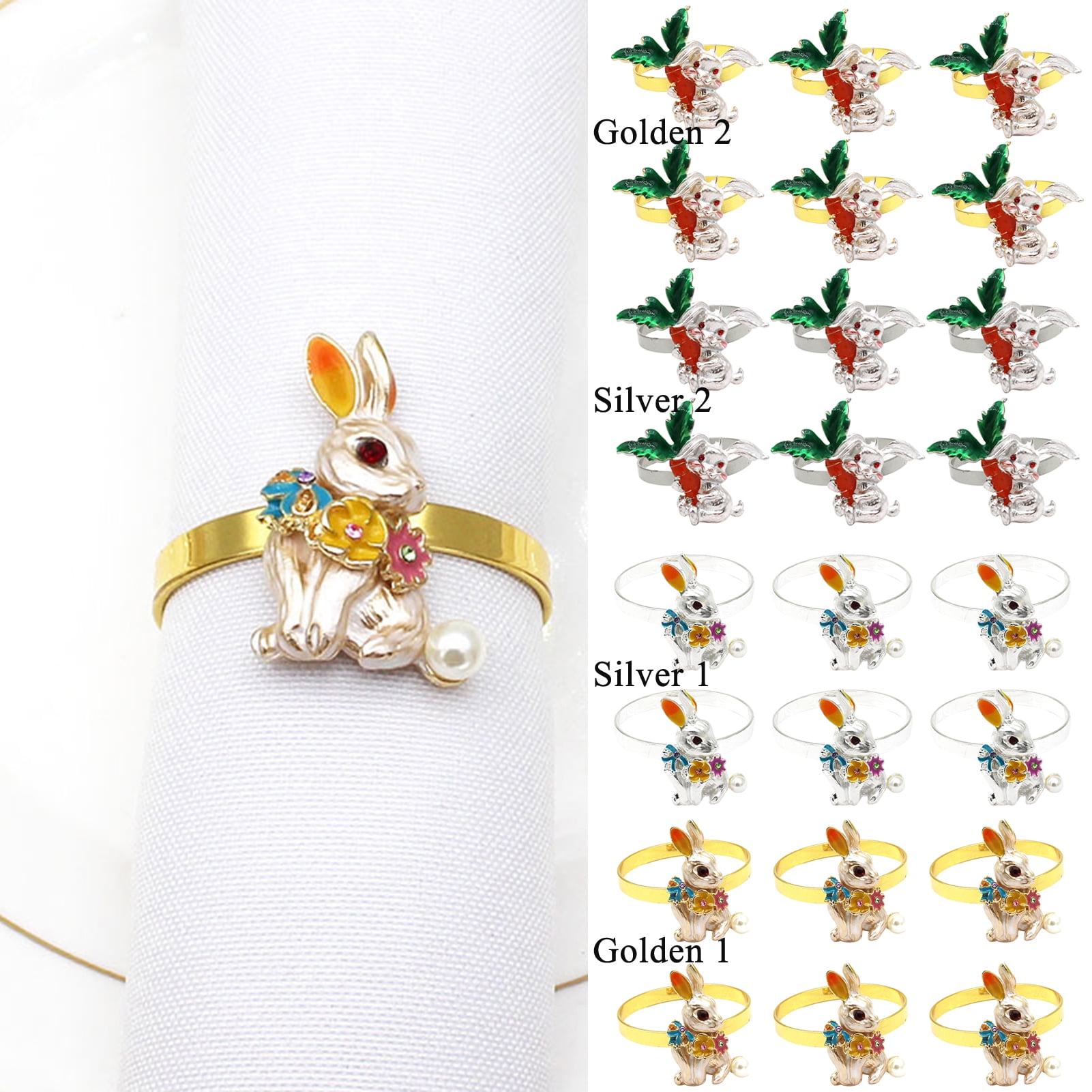 Walbest Easter Bunny Napkin Rings Set of 6, Rabbit Napkin Ring Holders ...