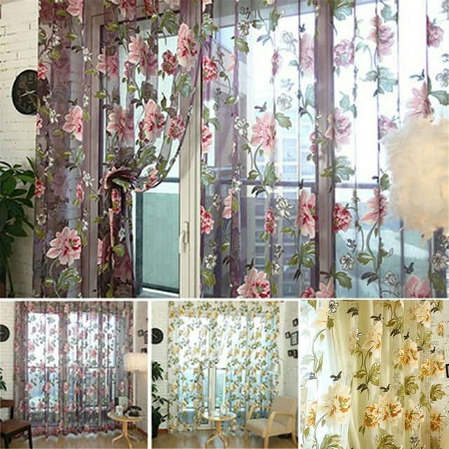 Walbest EWalbest Elegant Flower Pattern Sheer Curtains, 100cm x 200cm ...