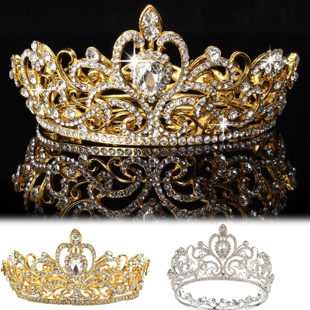 Walbest Elegant Lady Shiny Rhinestone Round Crown Tiara Wedding Pageant ...