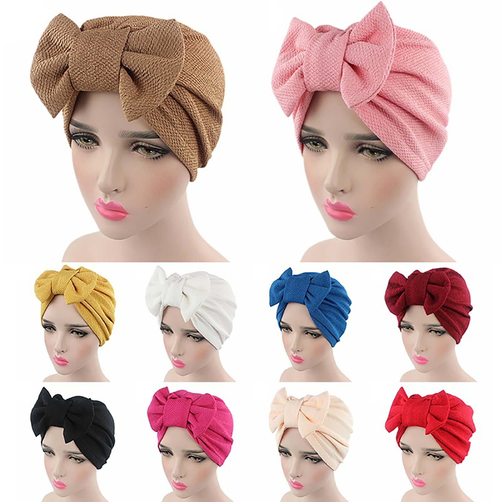 Walbest Exquisite Turban for Women Bowknot Turban Soft Headwrap Pleated ...