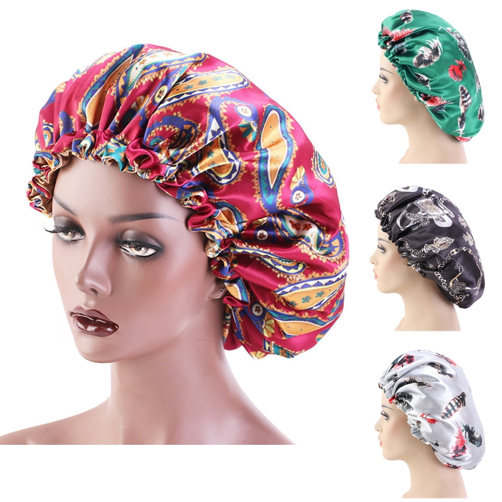 Walbest Floral Printed 2-Layer Silk Bonnet Sleep Cap for Women with ...