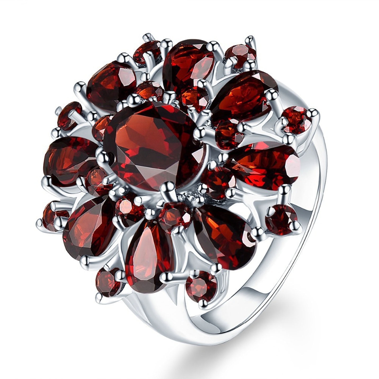 Walbest Flower Shaped Ladies Pomegranate Red Ring Women Elegant Trendy ...