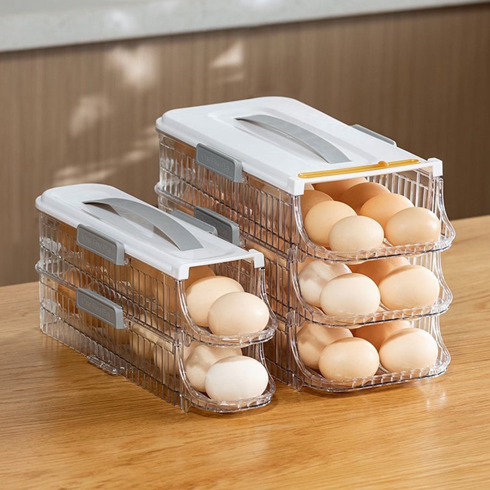 Walbest Fridge Egg Storage Box with Handle 1/2/3 Rolling Large Capacity ...