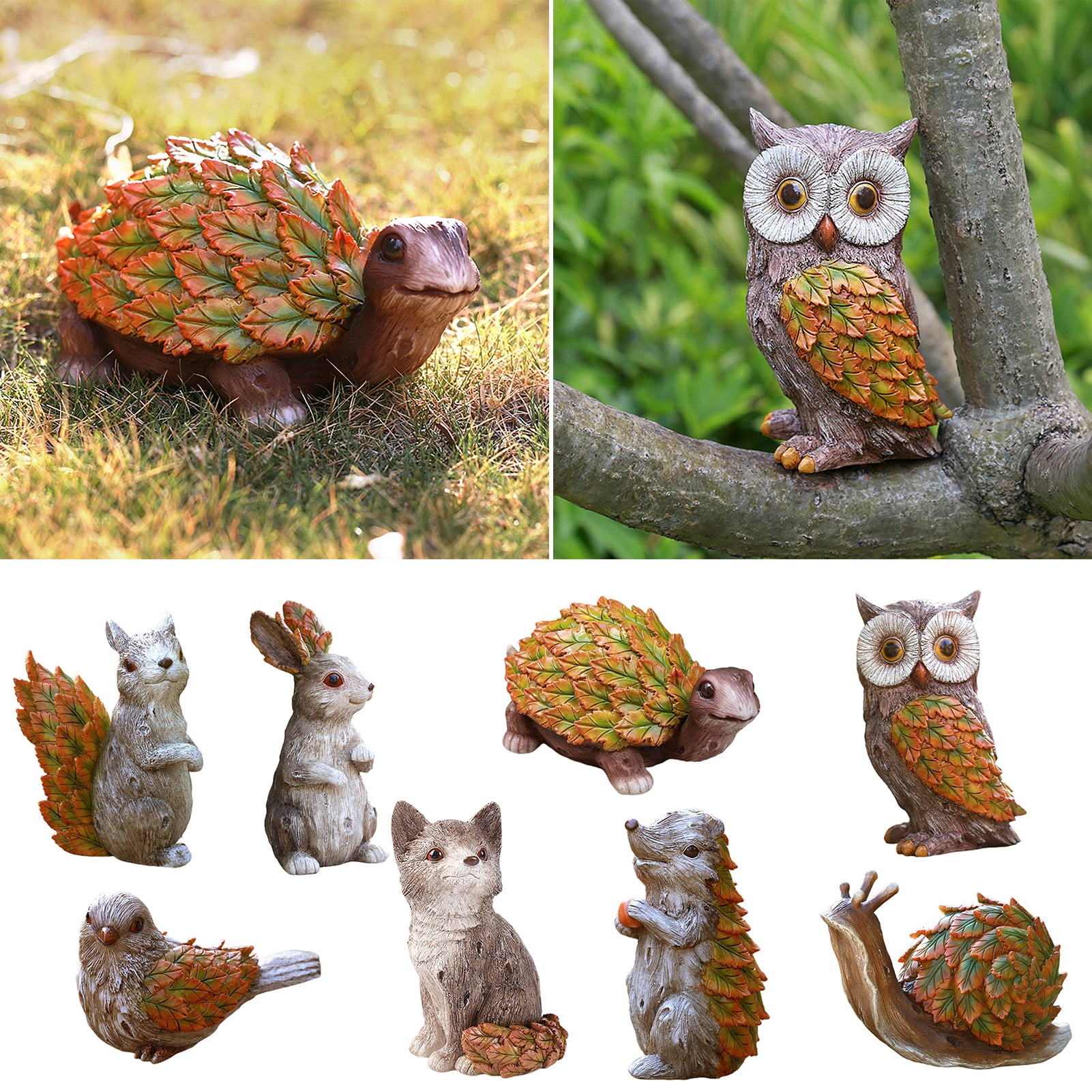Walbest Garden Leaf Animal Figurine Turtle Owl Squirrel Rabbit Fox Bird ...