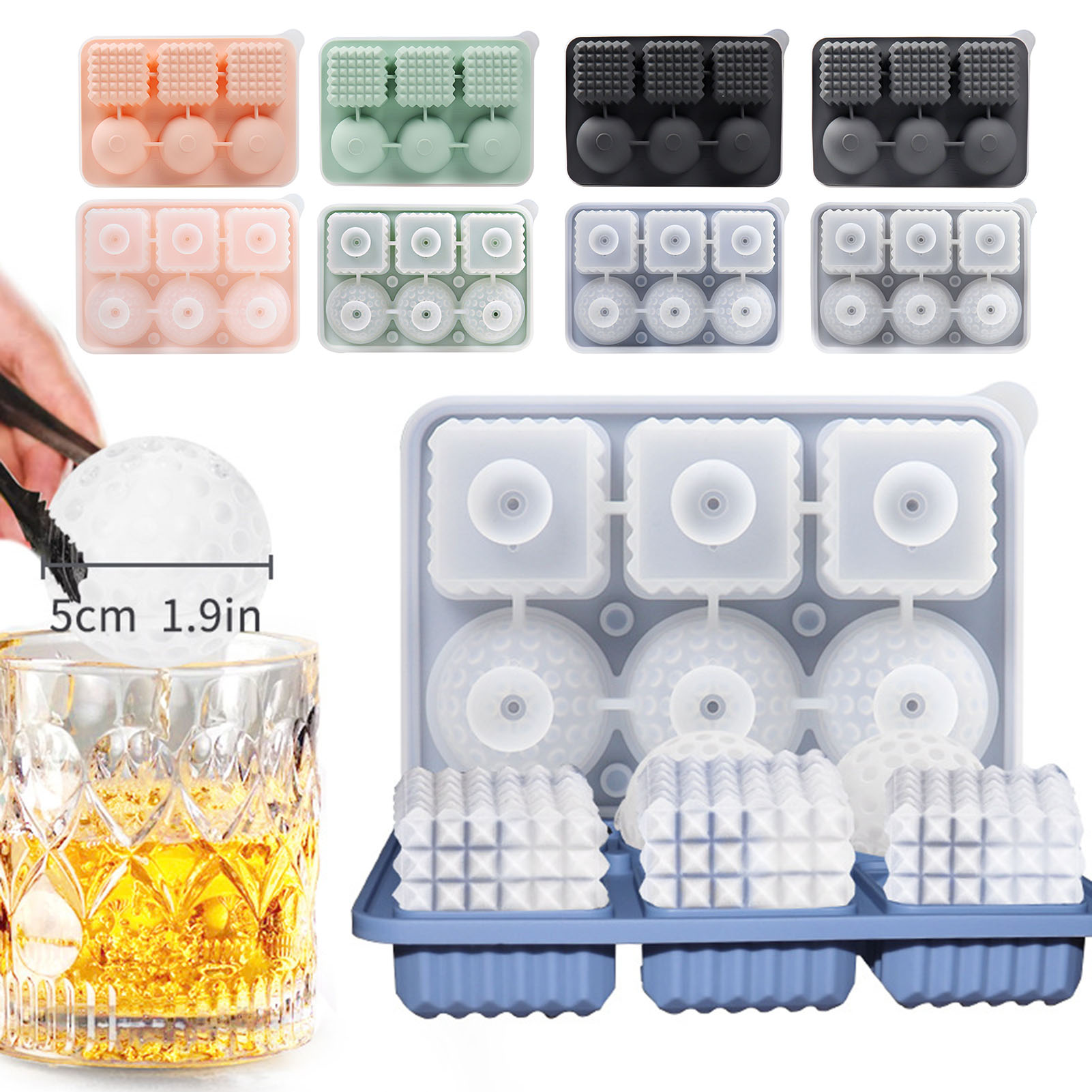 Walbest Golf Ice Cube Tray Mold Large Silicone Whiskey Round And Square ...