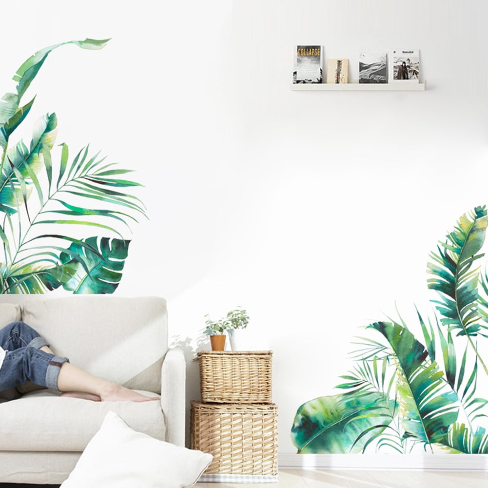 Walbest Green Plants Leaf Wall Sticker, Tropical Plant Removable Wall ...