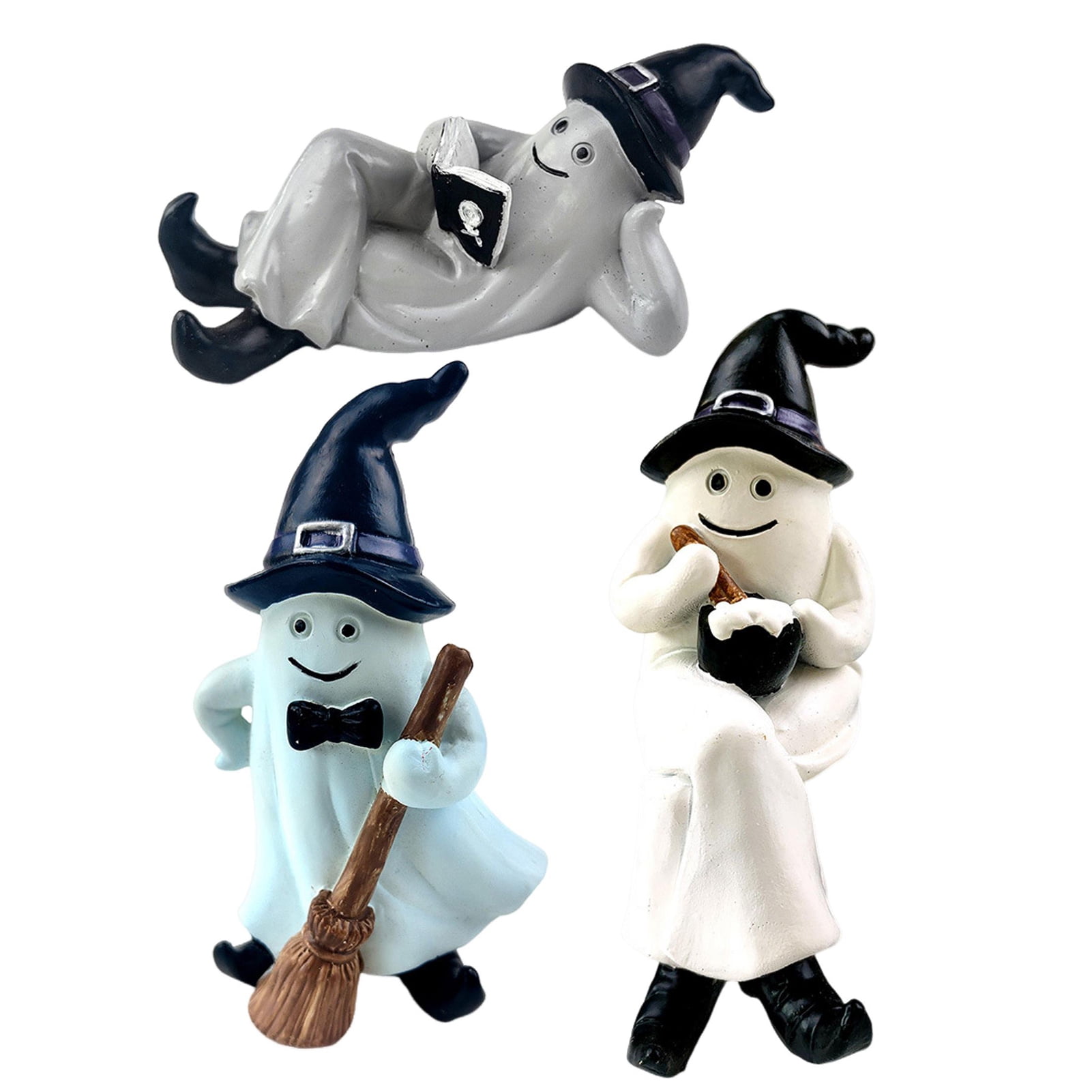 Walbest Halloween Ghost Ornaments Cute Resin Sweeping Sitting Reading ...