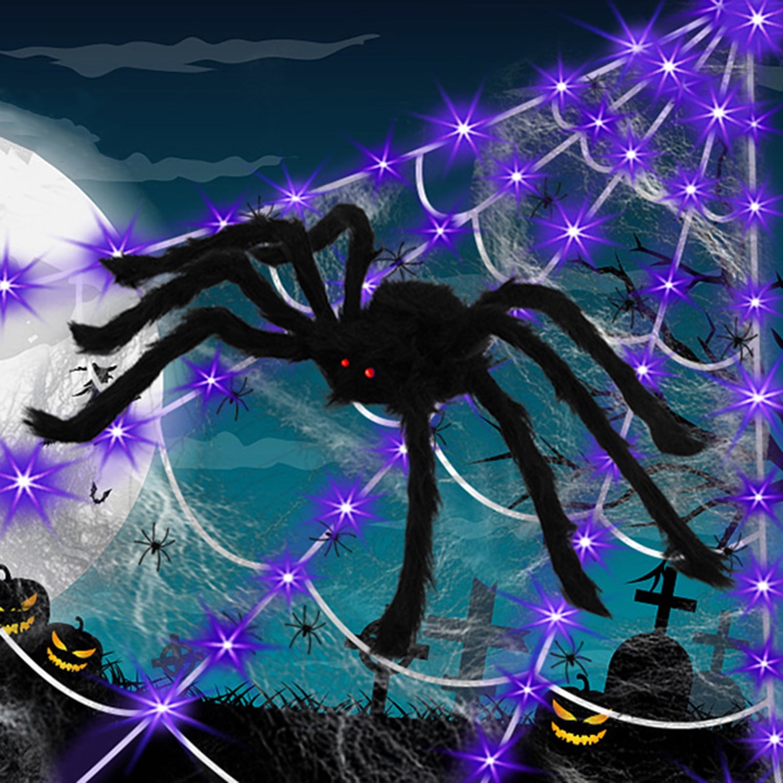 Walbest Halloween Spider Web LED Light Up Giant Spiderweb Artificial ...