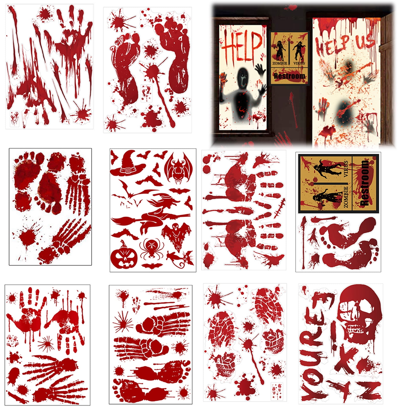 Walbest Halloween Wall Sticker Bloody Handprint Footprint Horror Window ...