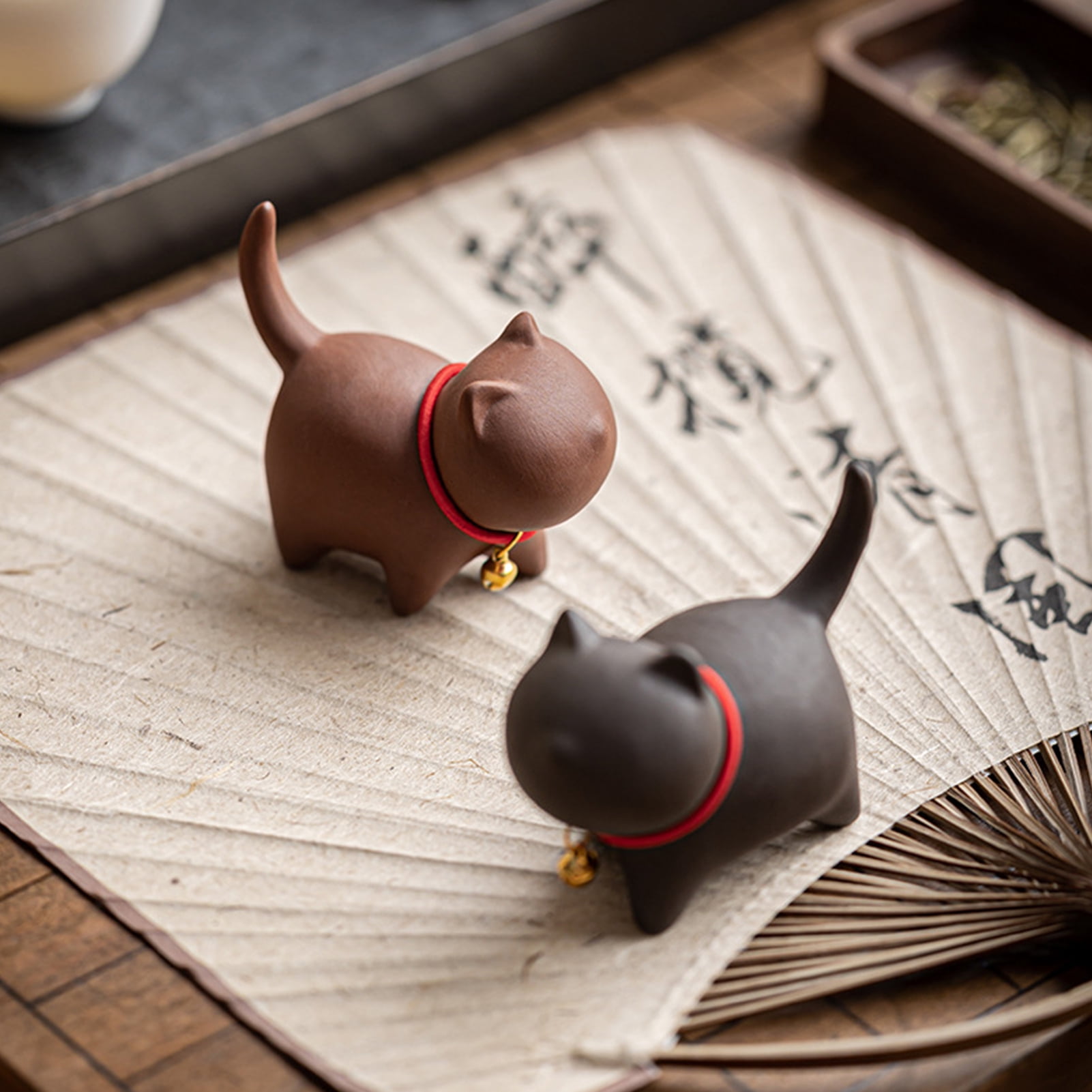 Walbest Kitten Tea Pet Kung Fu Tea Set Handcrafted Purple Sand Tea Pet Oriental Elegance Table ...