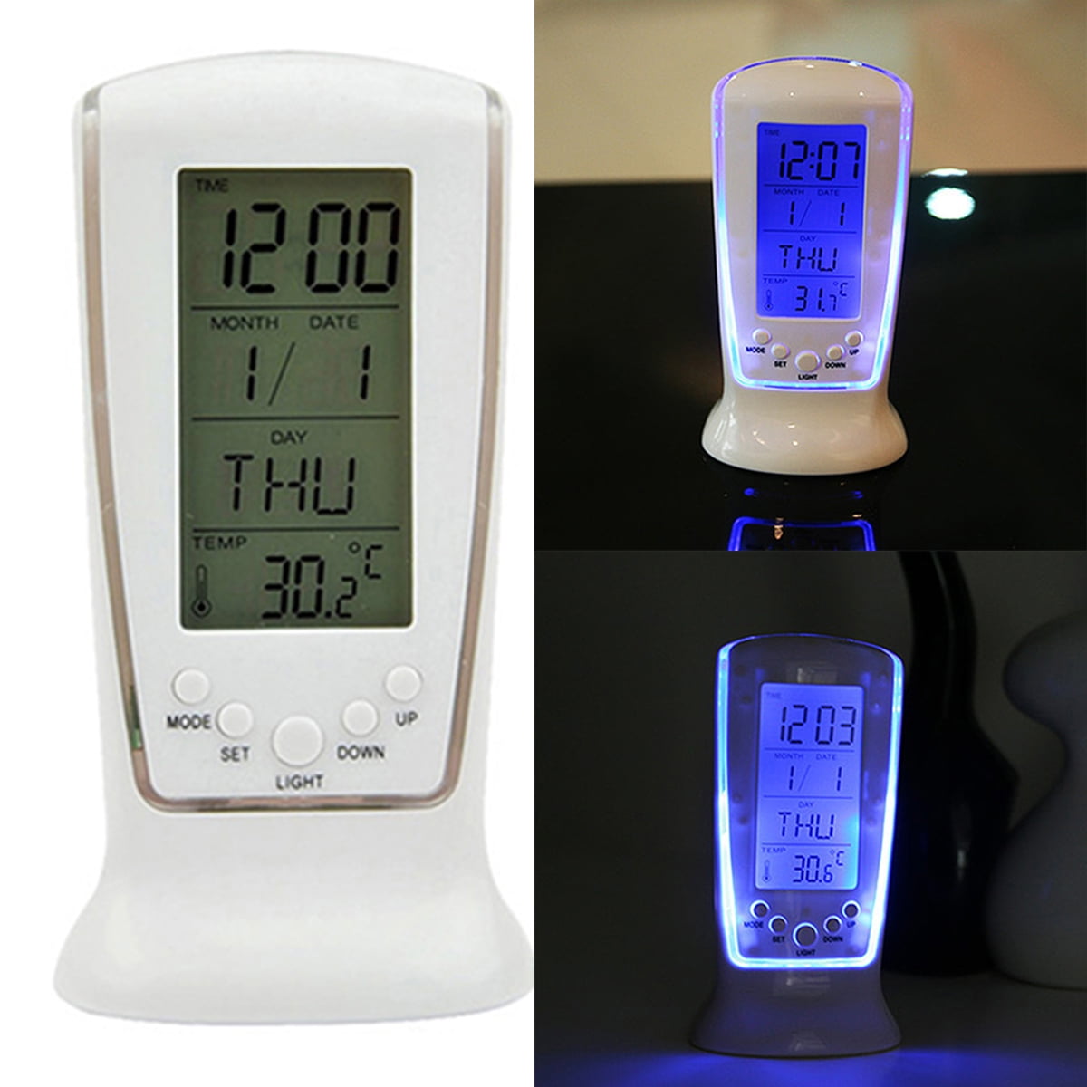 Walbest LED Digital Alarm Clock with Snooze, Blue Backlight Desktop ...