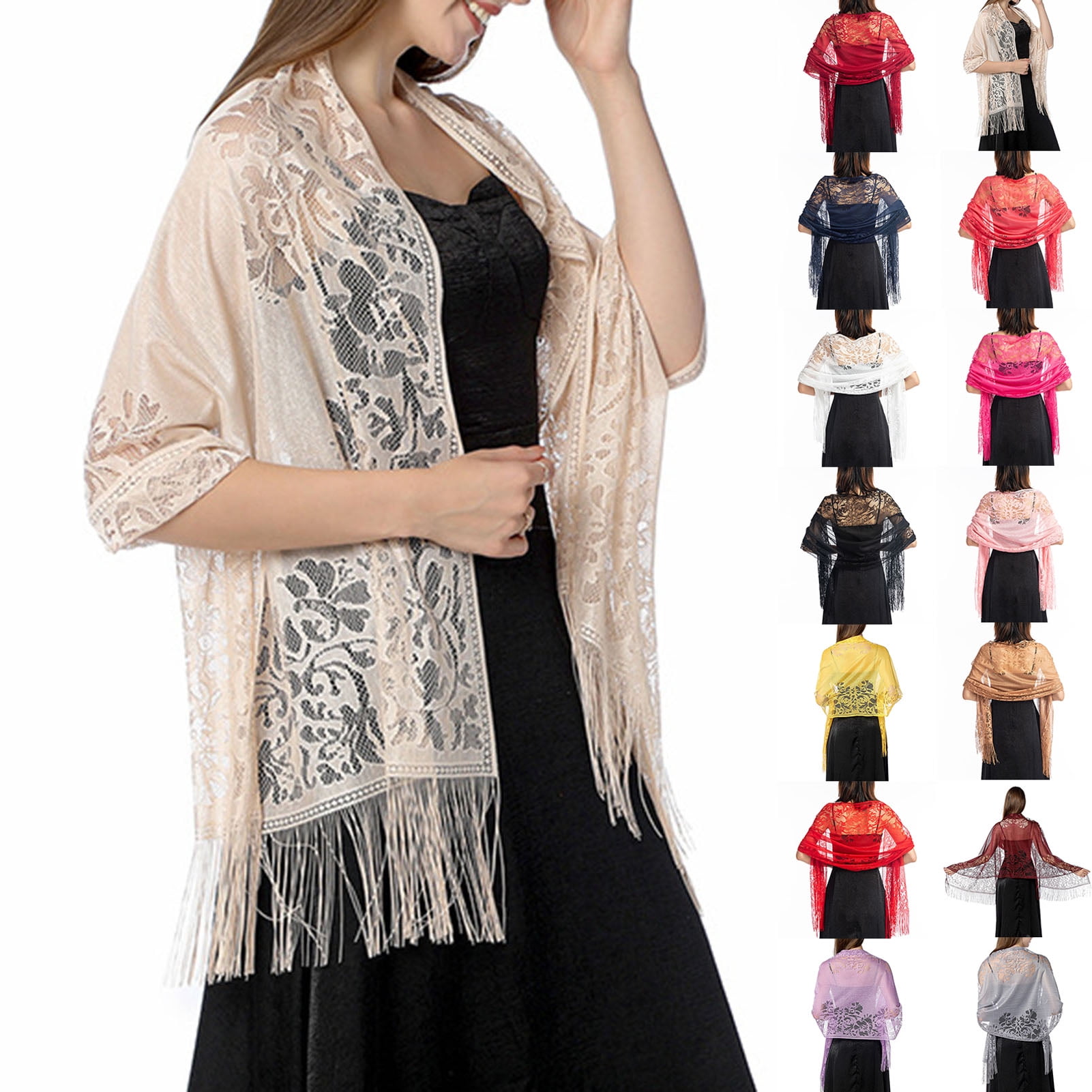 Walbest Lace Crochet Bride Bridesmaid Shawl Stylish Floral Tassels ...
