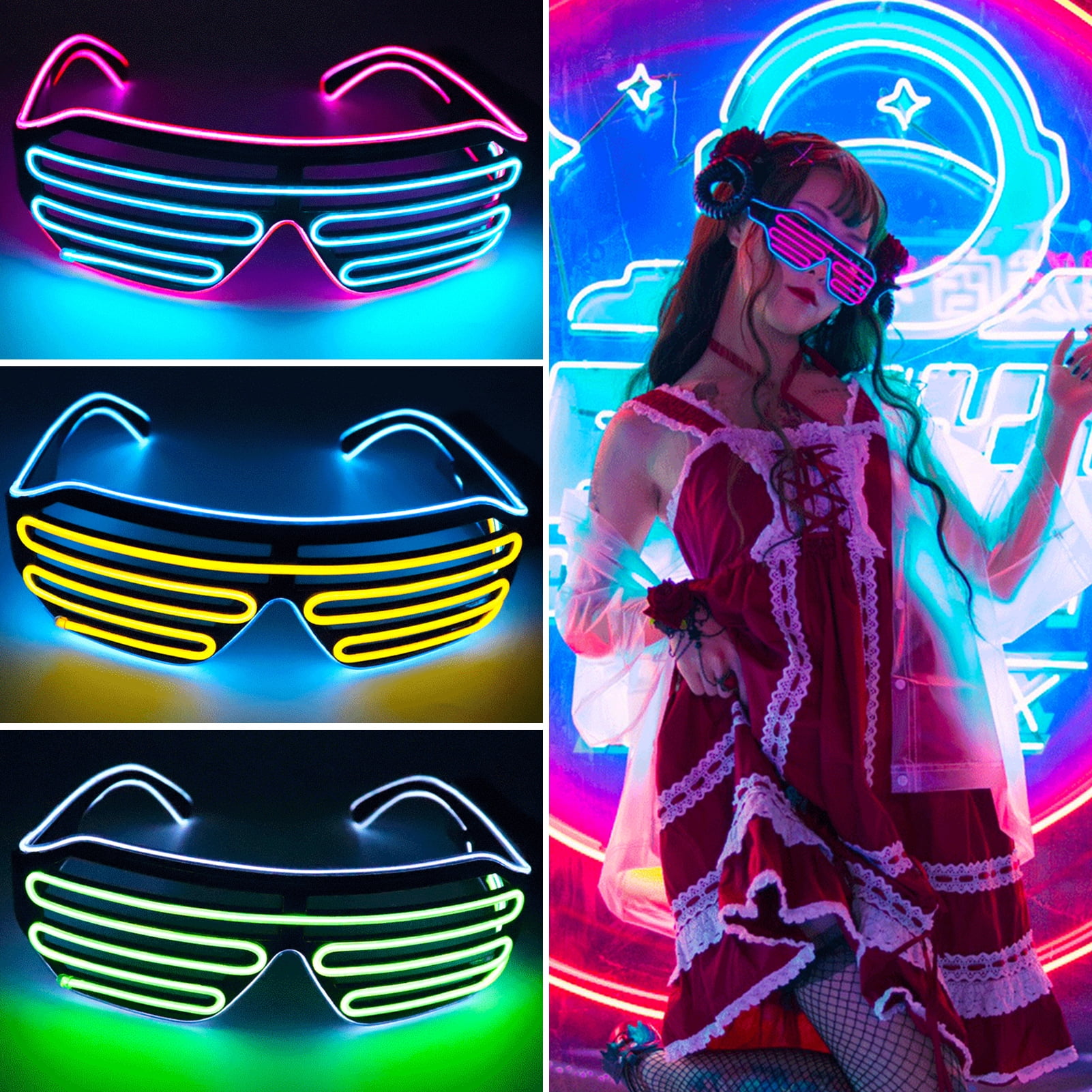 Walbest Light Up Neon Rave Glasses Flashing Shutter Glasses El Wire LED ...