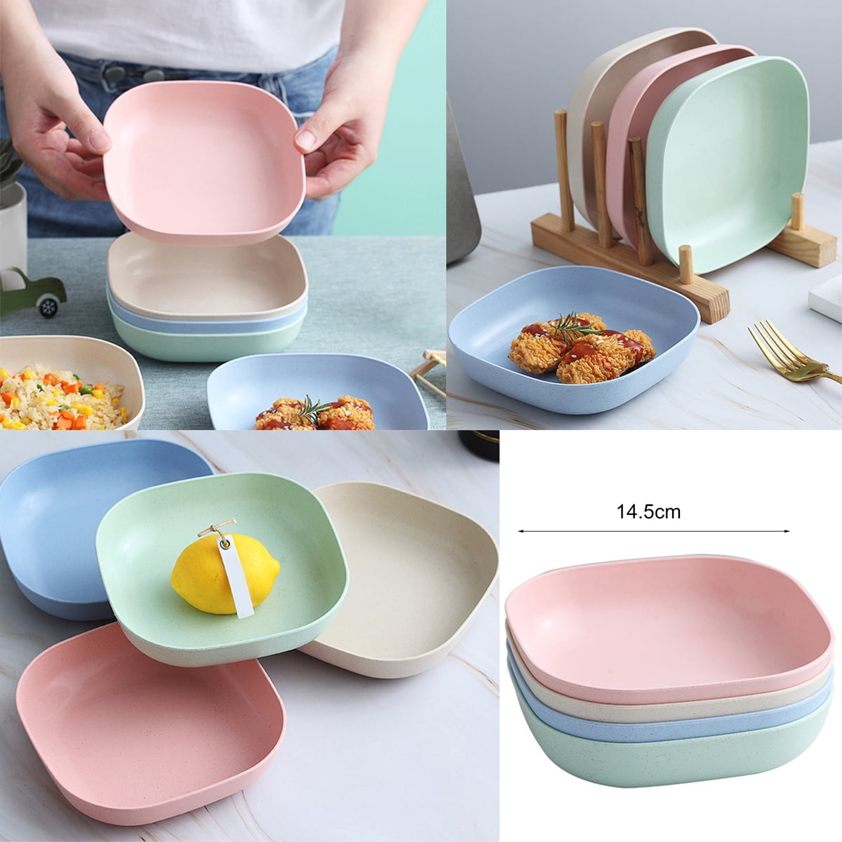 Walbest Lightweight Unbreakable Wheat Straw Plate Food Dish, Household ...