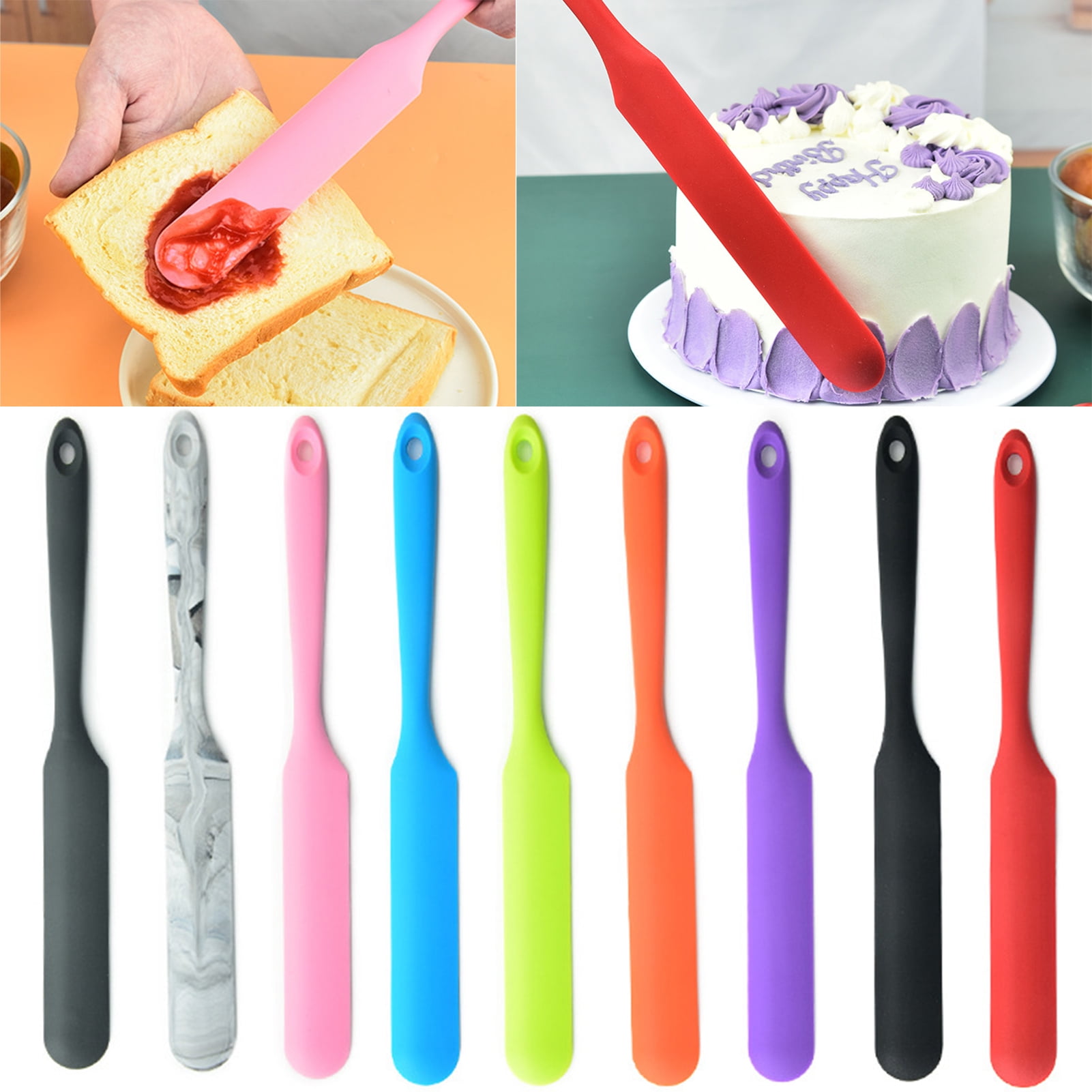 Walbest Long Handle Silicone Slim Spatula, Jar Spatula Non-Stick ...