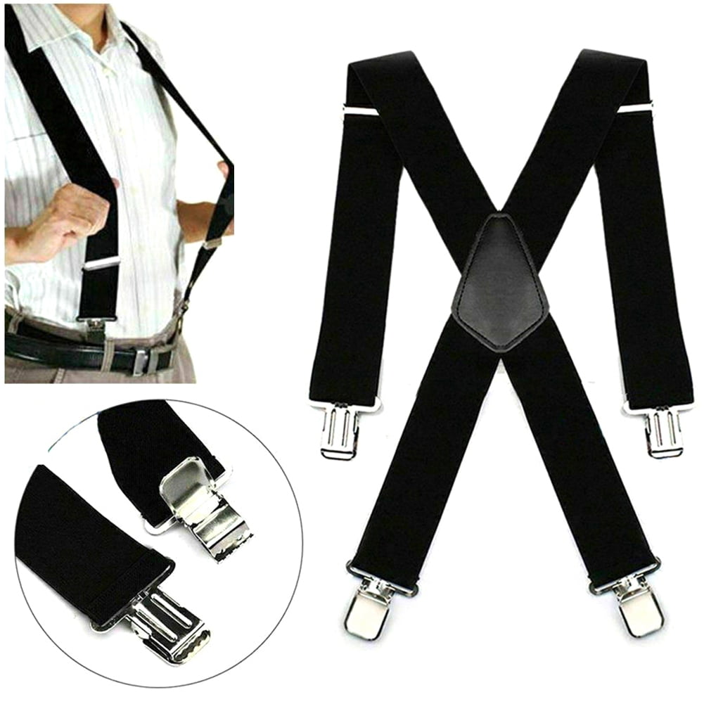 Walbest Mens Elastic Suspender X-Back 2" Wide Adjustable Solid Straight ...
