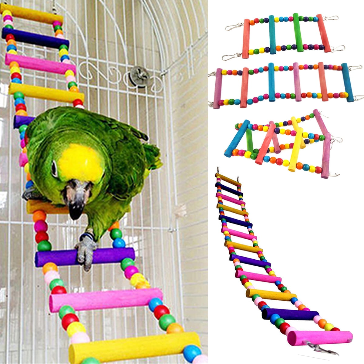 Walbest Multicolor Wooden Bird Ladder, Climbing Bite Toy for Parrots ...