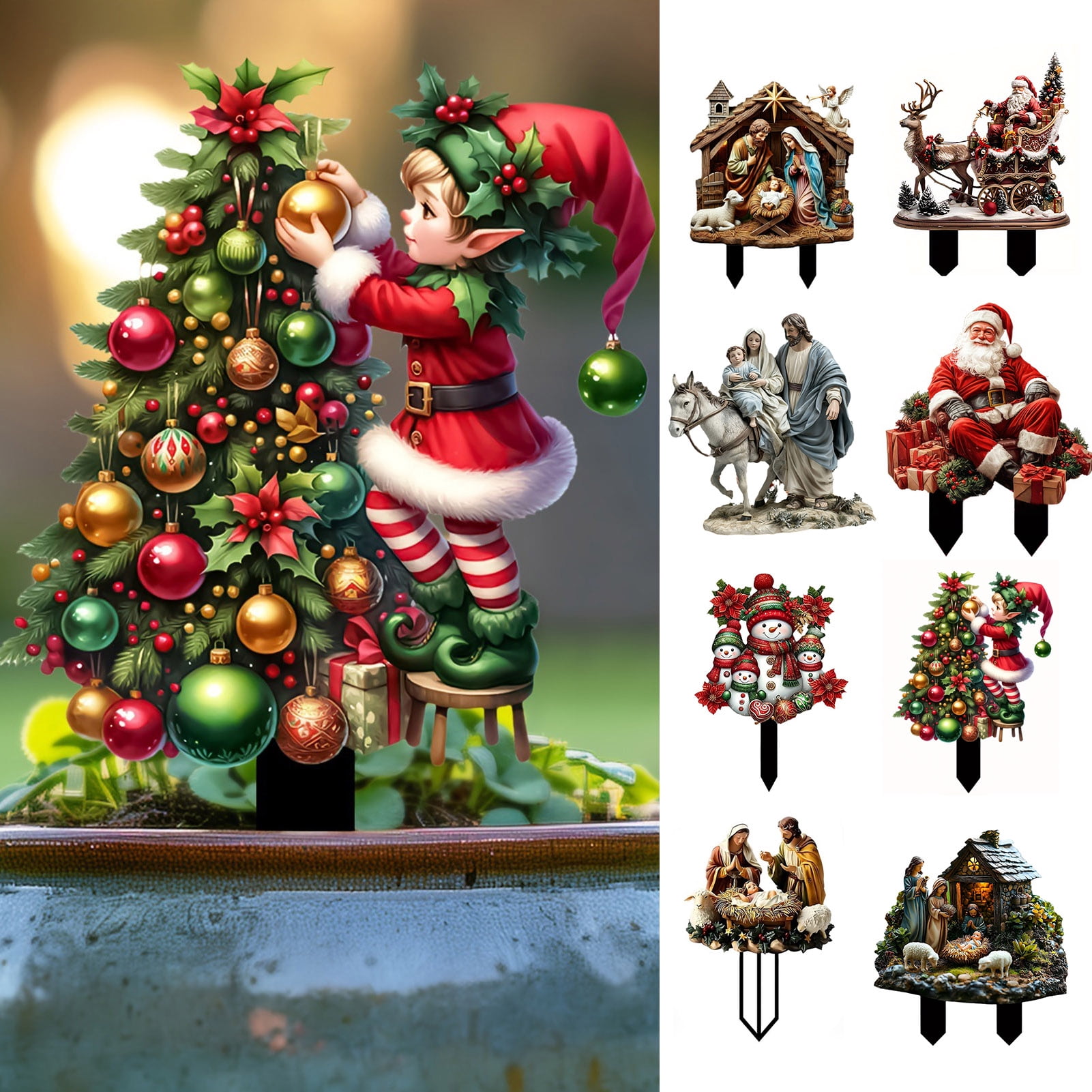 Walbest Nativity Scene Garden Stake Yard Decor 2D Flat Acrylic ...