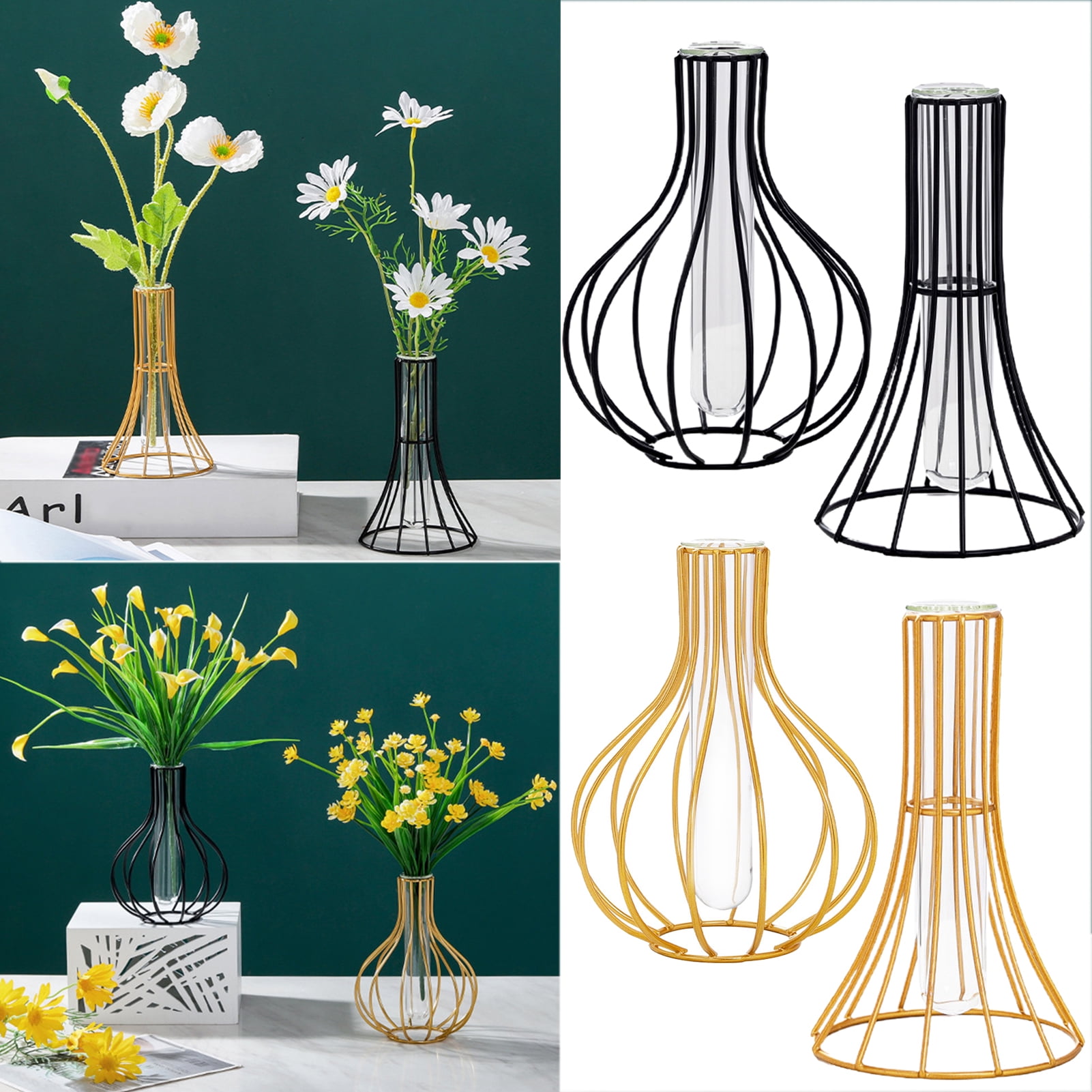 Walbest Nordic Style Glass Test Tube Flower Vase with Metal Stand ...