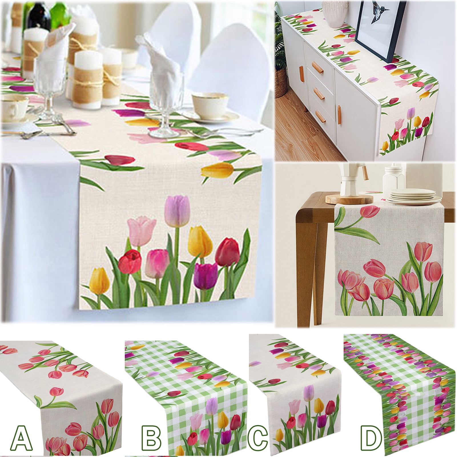 Walbest Nordic Style Home Tulip Floral Print Table Runner, High ...