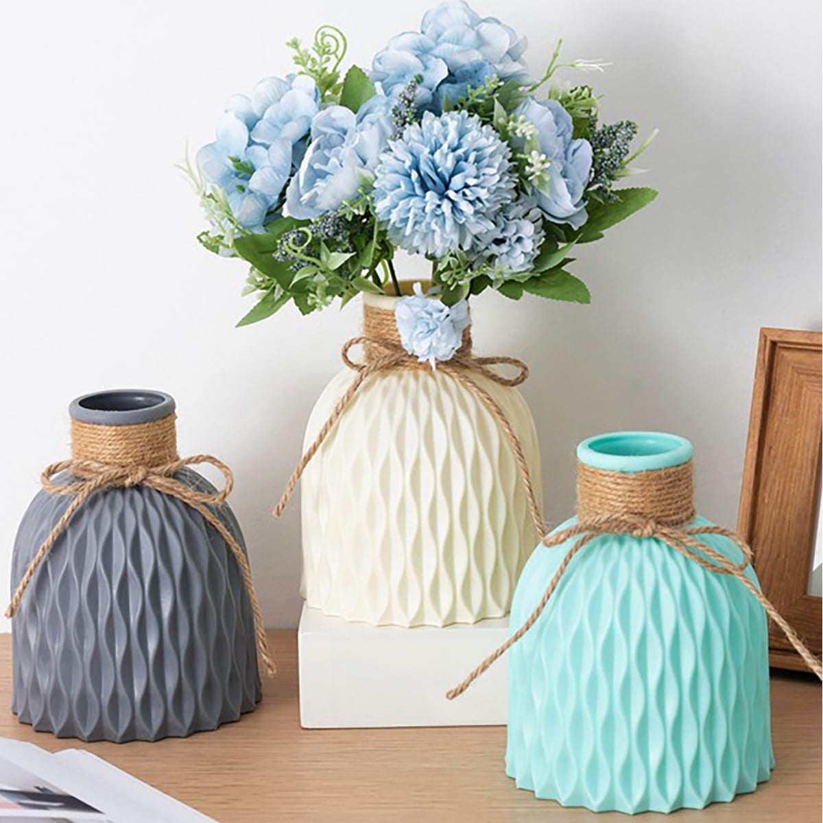 Walbest Nordic Style Simple Striped Plastic Vase, Imitation Ceramics ...