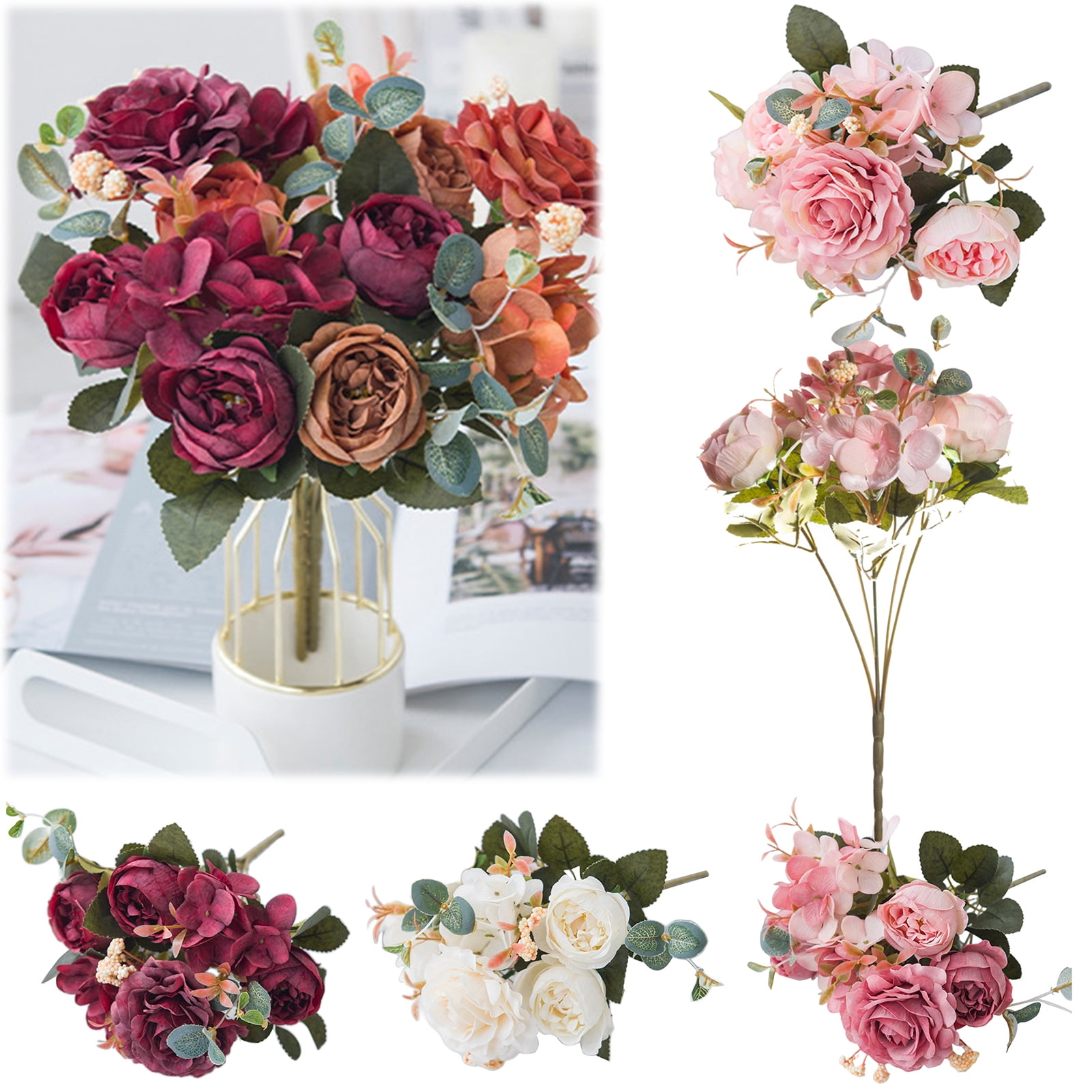 Walbest Nordic Wedding Artificial Rose Bouquet Silk Flower Decor, Retro ...