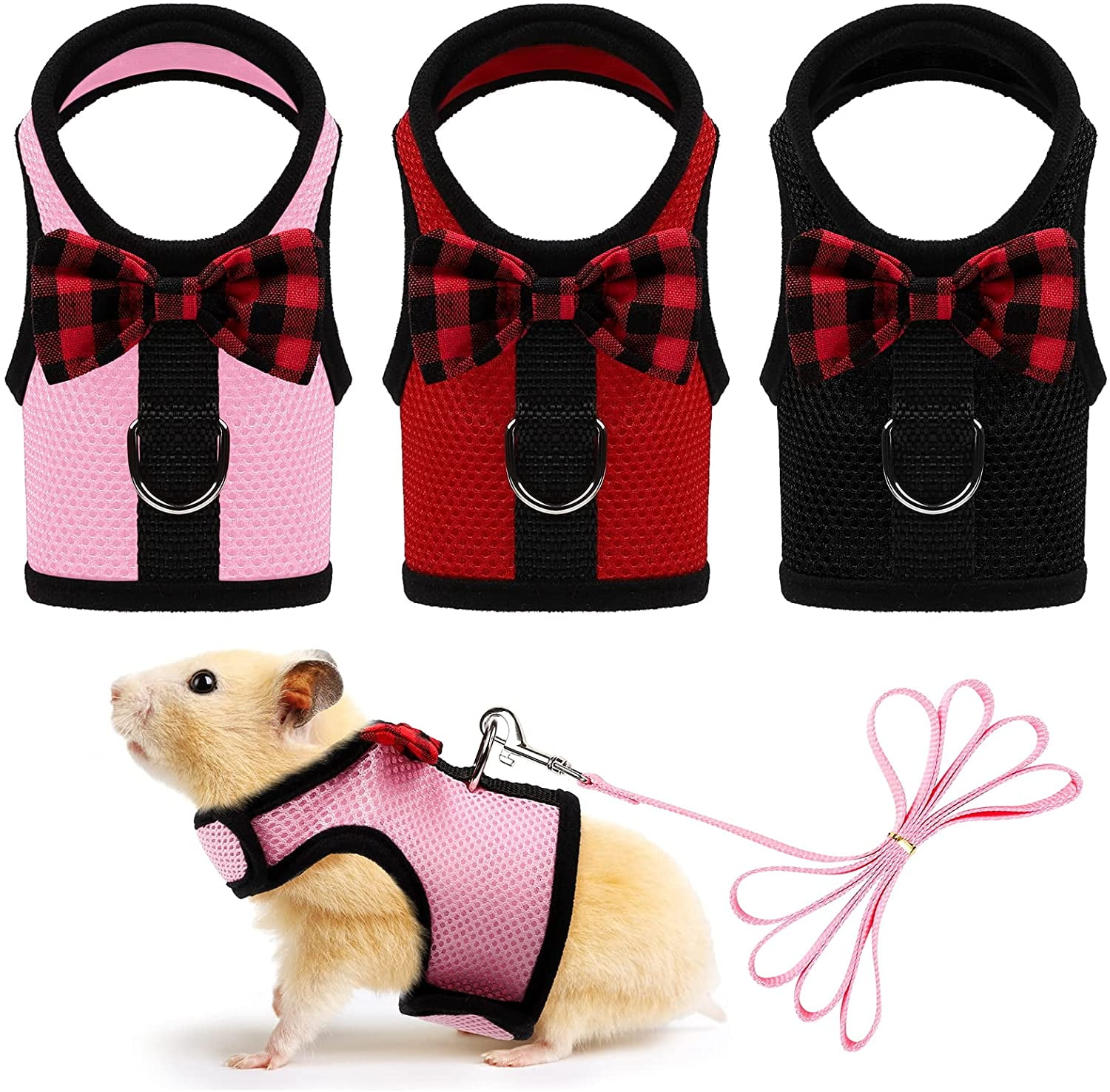 Walbest Nylon Soft Mesh Breathable Small Hamster Harness, Pink, M (20cm ...