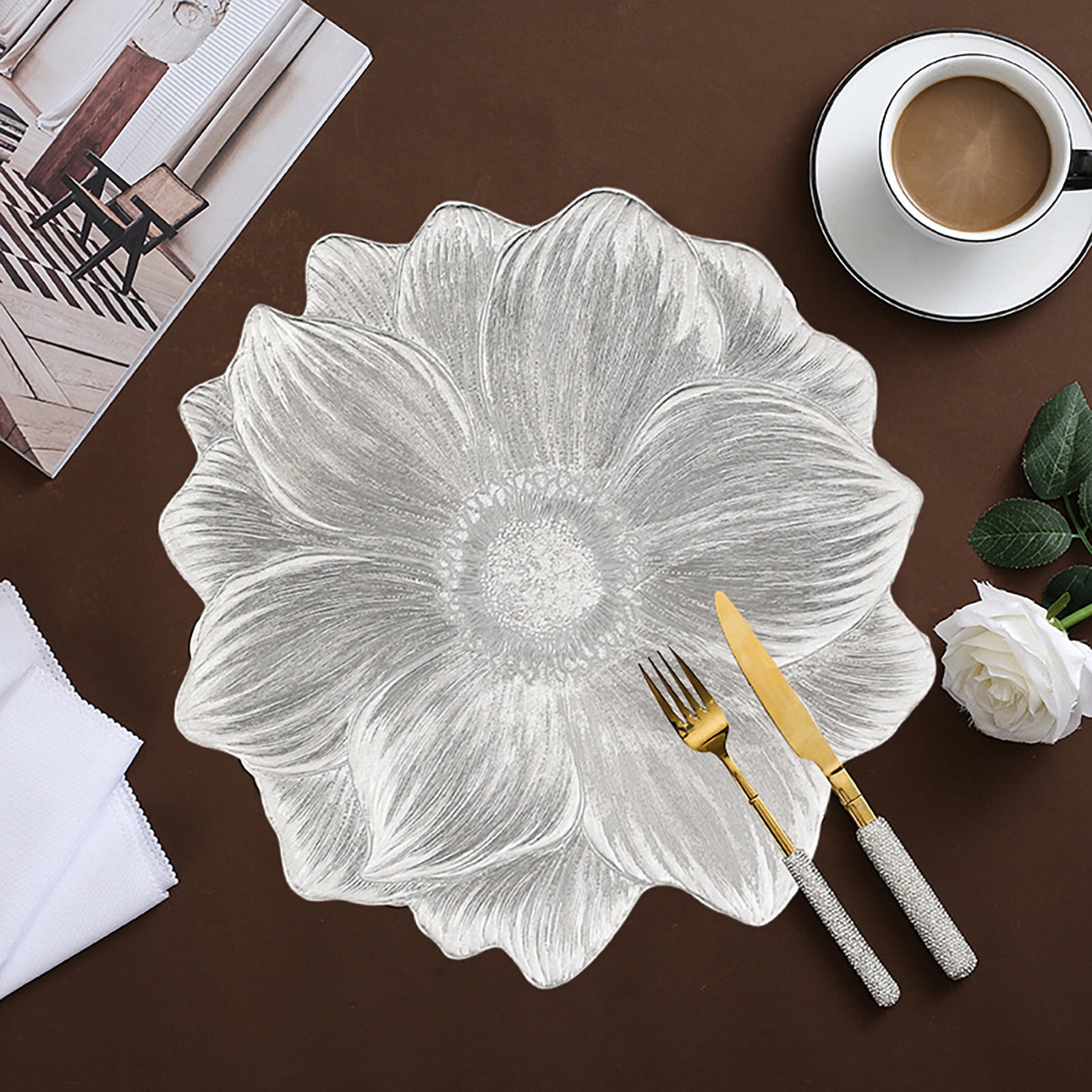 Walbest PVC Placemats for Dining Pressed Vinyl Metallic Flower Table ...