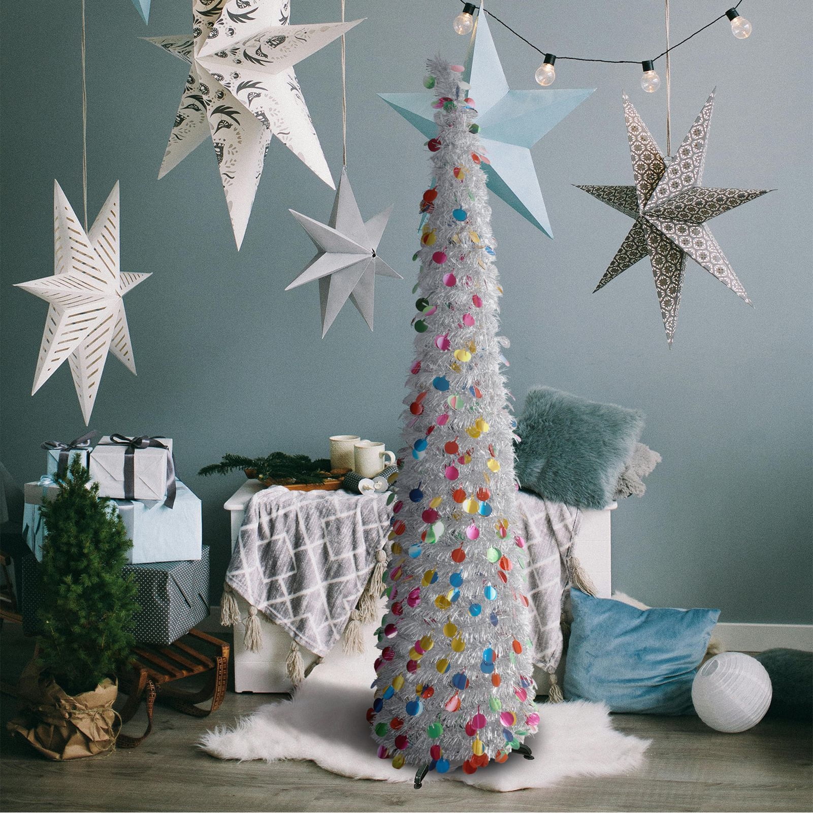 Walbest Pencil Christmas Tree Sequin Collapsible Skinny Christmas Tree ...