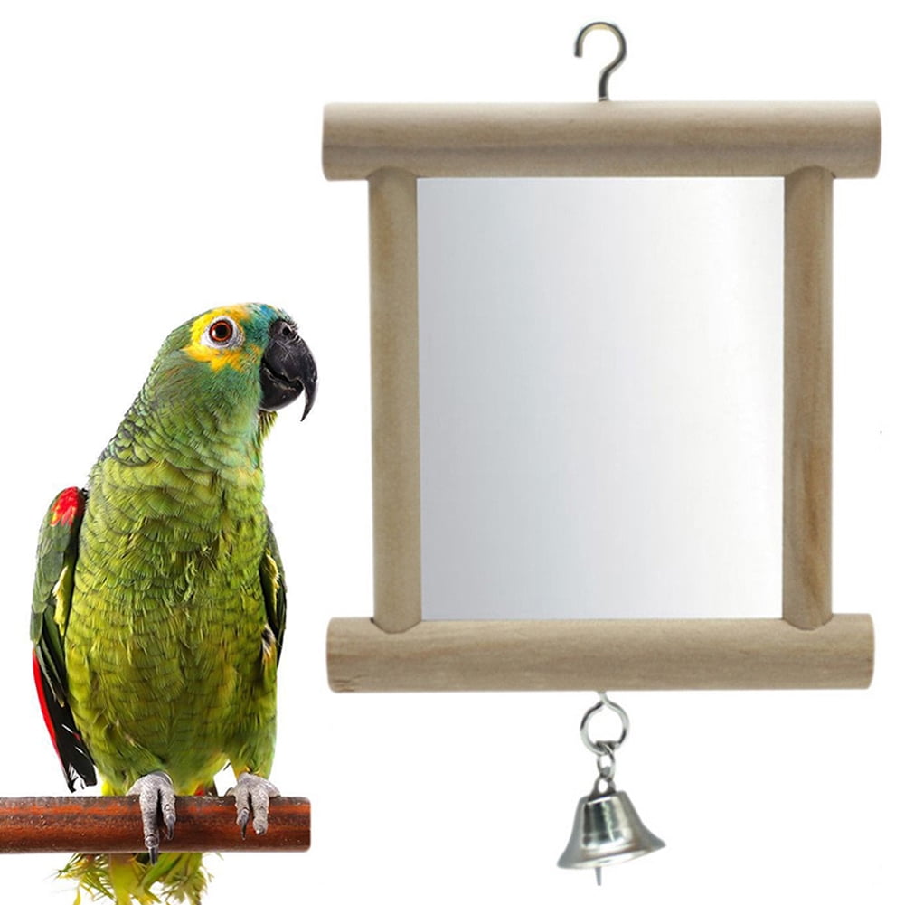 Walbest Pet Bird Mirror with Bell Interactive Parrot Toy for Parrot ...