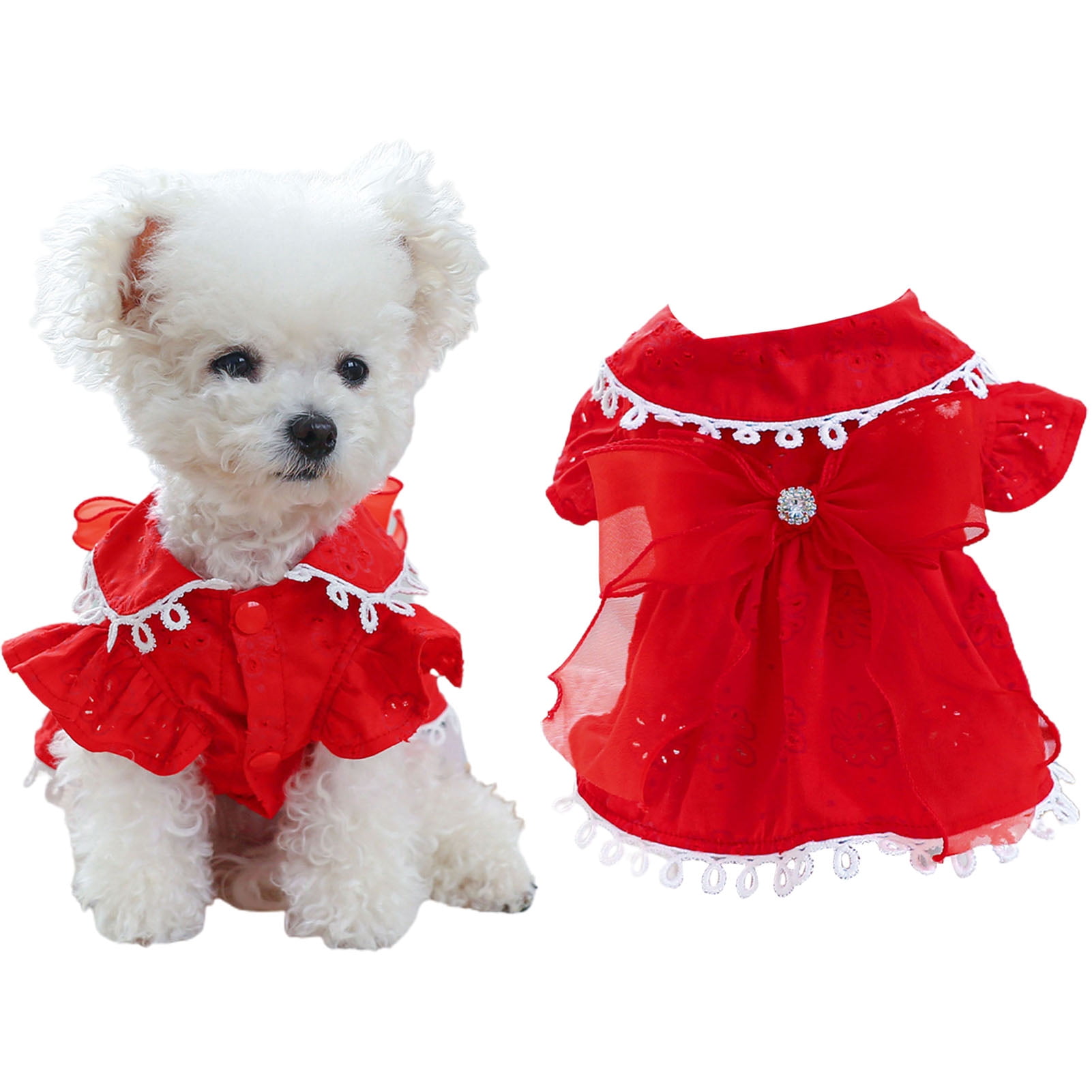Walbest Pet Princess Dress with Big Bow Rhinestones Decor Lace Trim ...