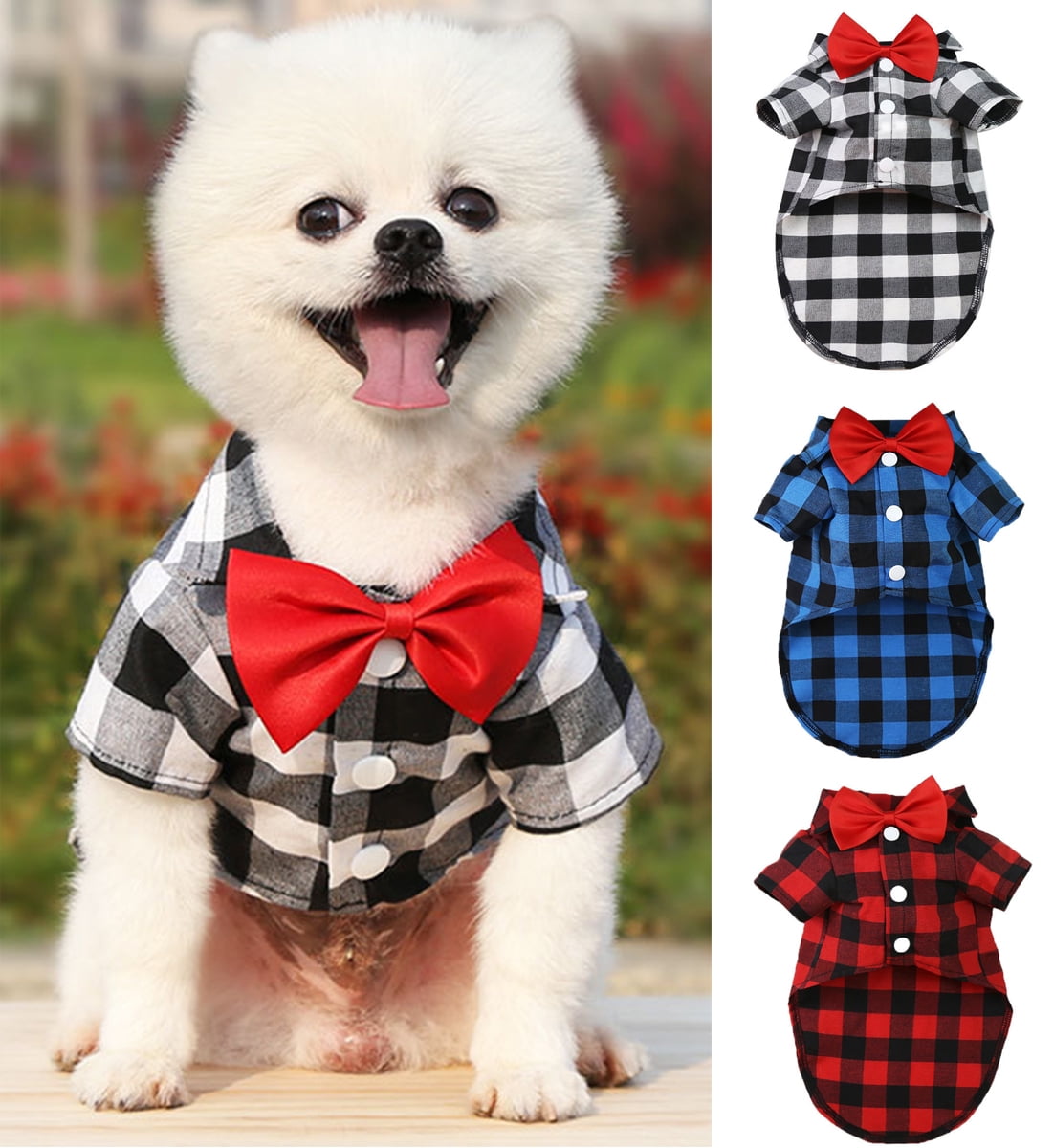 Walbest Plaid Puppy Shirts with Bow Tie Dog Buffalo Shirt Pet Christmas ...