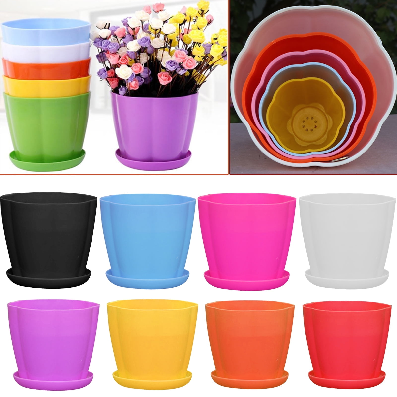 Walbest Plastic Flower Pot, Modern Decorative Small Pot for Plants with ...