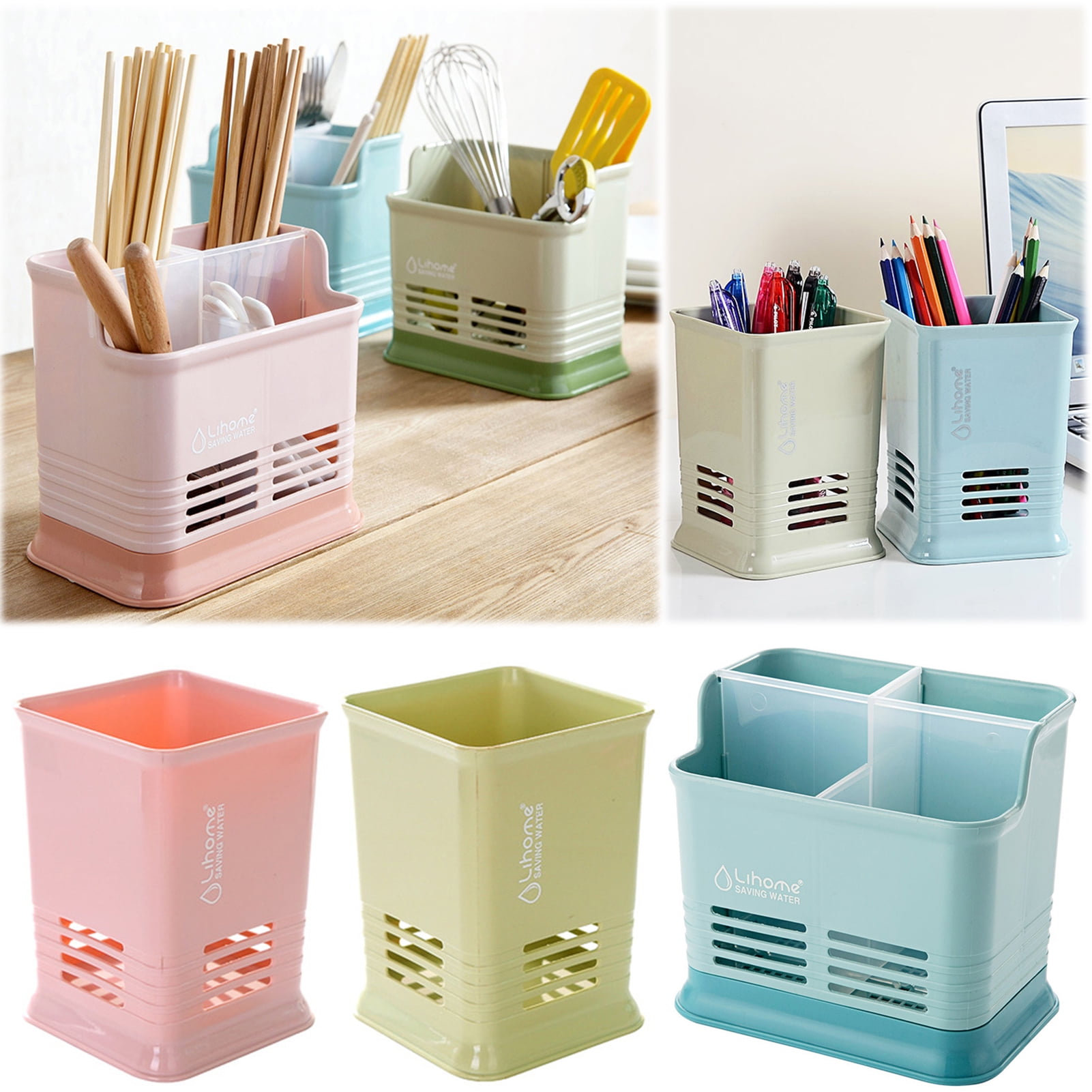 Walbest Plastic Kitchen Single Grid/ 4 Grids Cutlery Storage Organizer ...