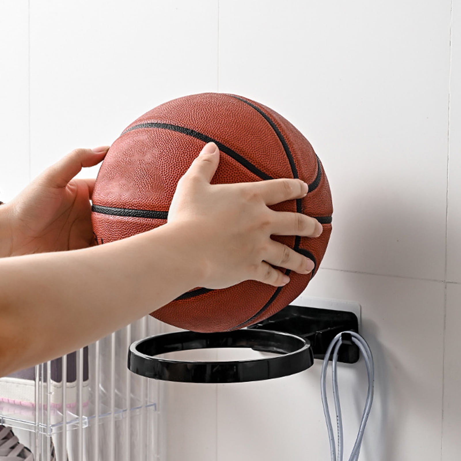 Walbest Plastic Wall-mounted Basketball Display Rack, Punch Free Self ...