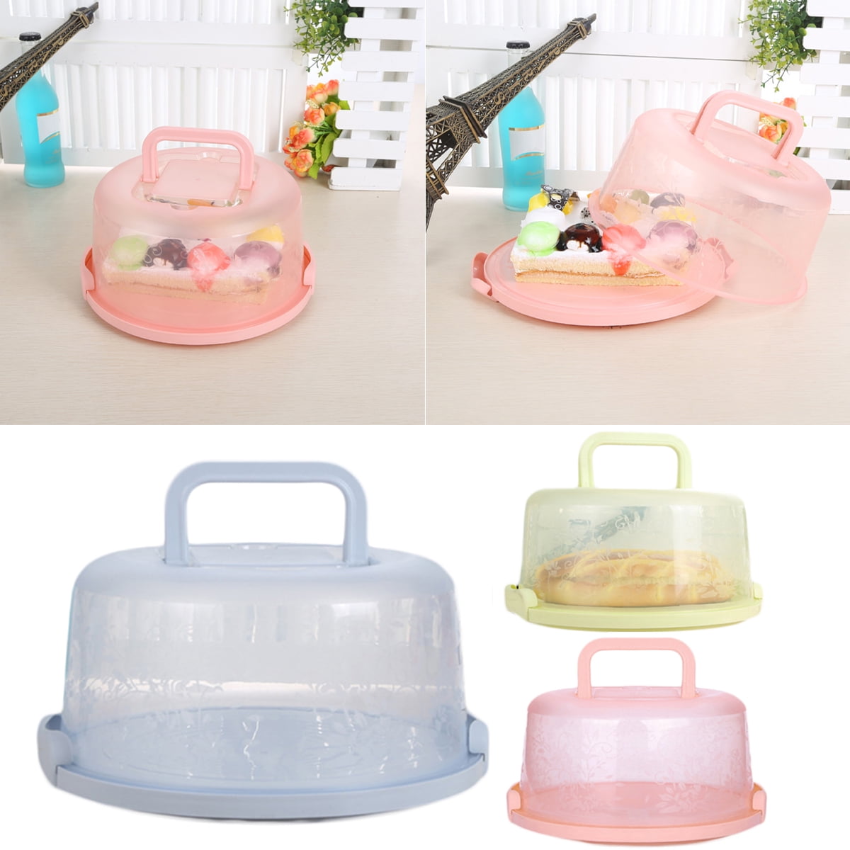 Walbest Portable Plastic Round Birthday Cake Carrier Holder Case ...