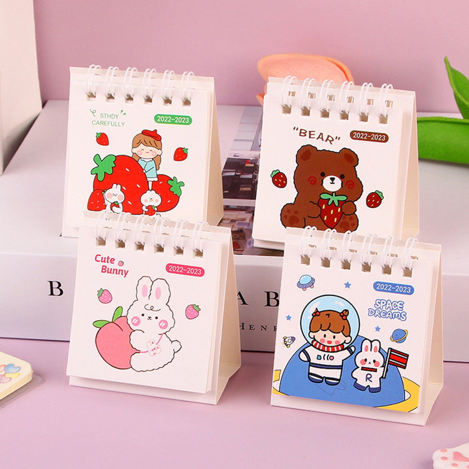 Walbest Portable Small Thick Paper Desk Calendar, Cute Bear/Rabbit ...