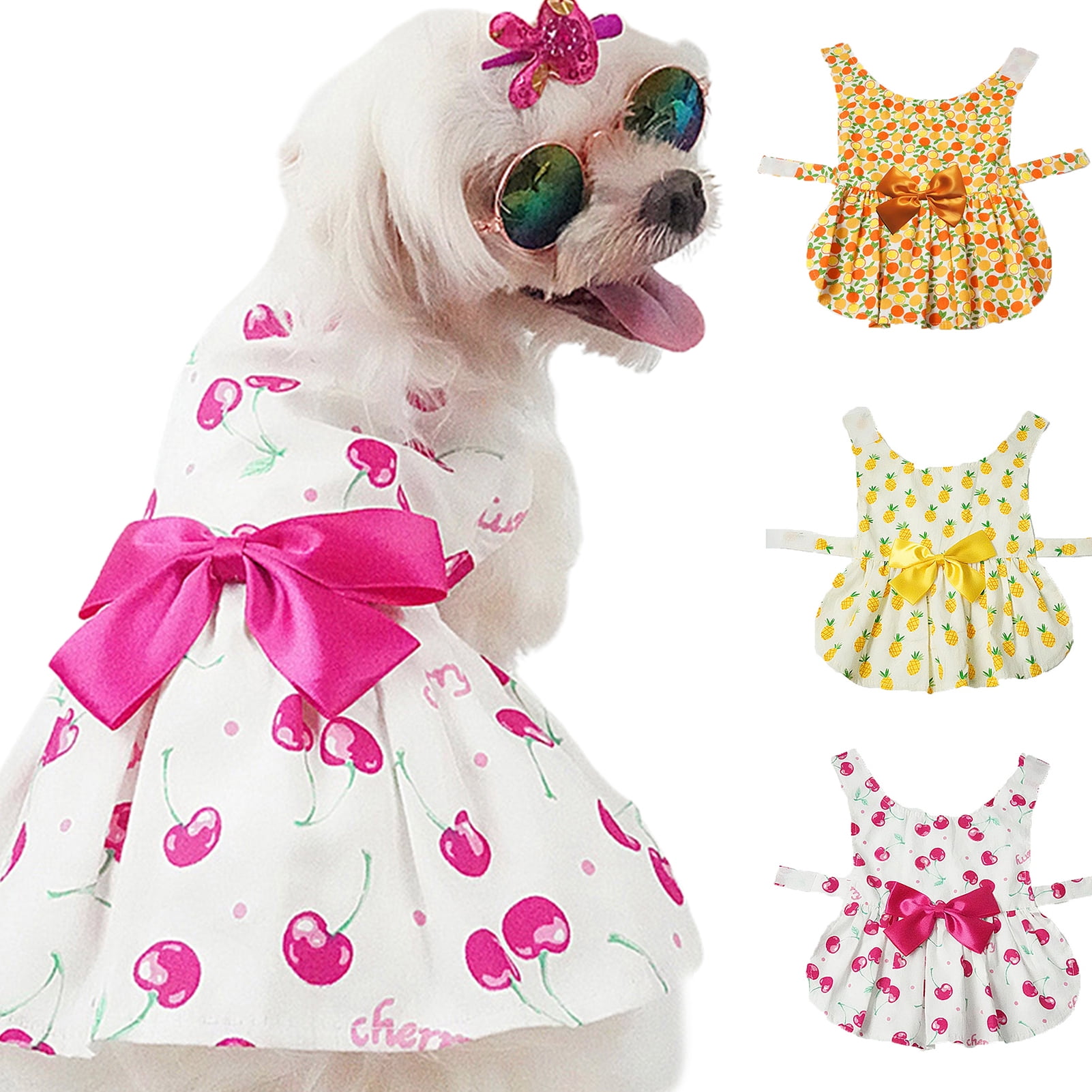 Walbest Puppy Dog Dress, Thin Cute Floral Princess Ribbon Skirt for ...