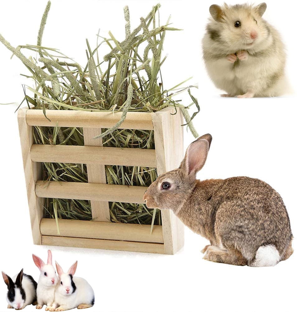 Walbest Rabbit Hay Wooden Manger Wall-mountable Food Feeding Rack ...
