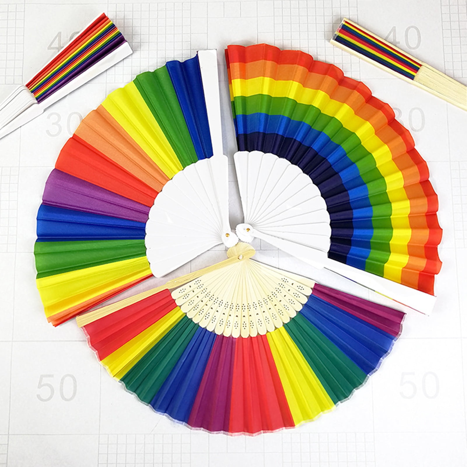 Walbest Rainbow Folding Fan Portable Plastic Handheld Colorful Summer ...
