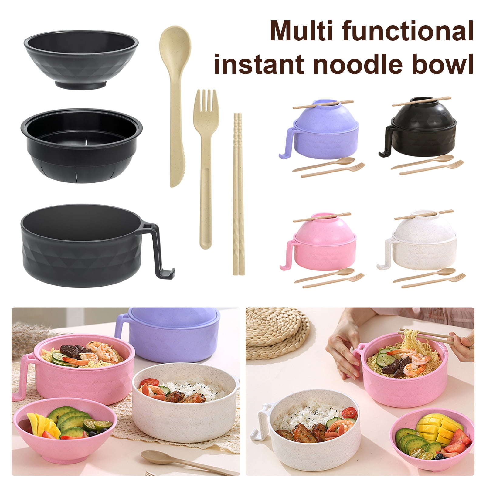Walbest Ramen Noodle Cooker Bowl Set with Handles Spoon Quick Ramen ...