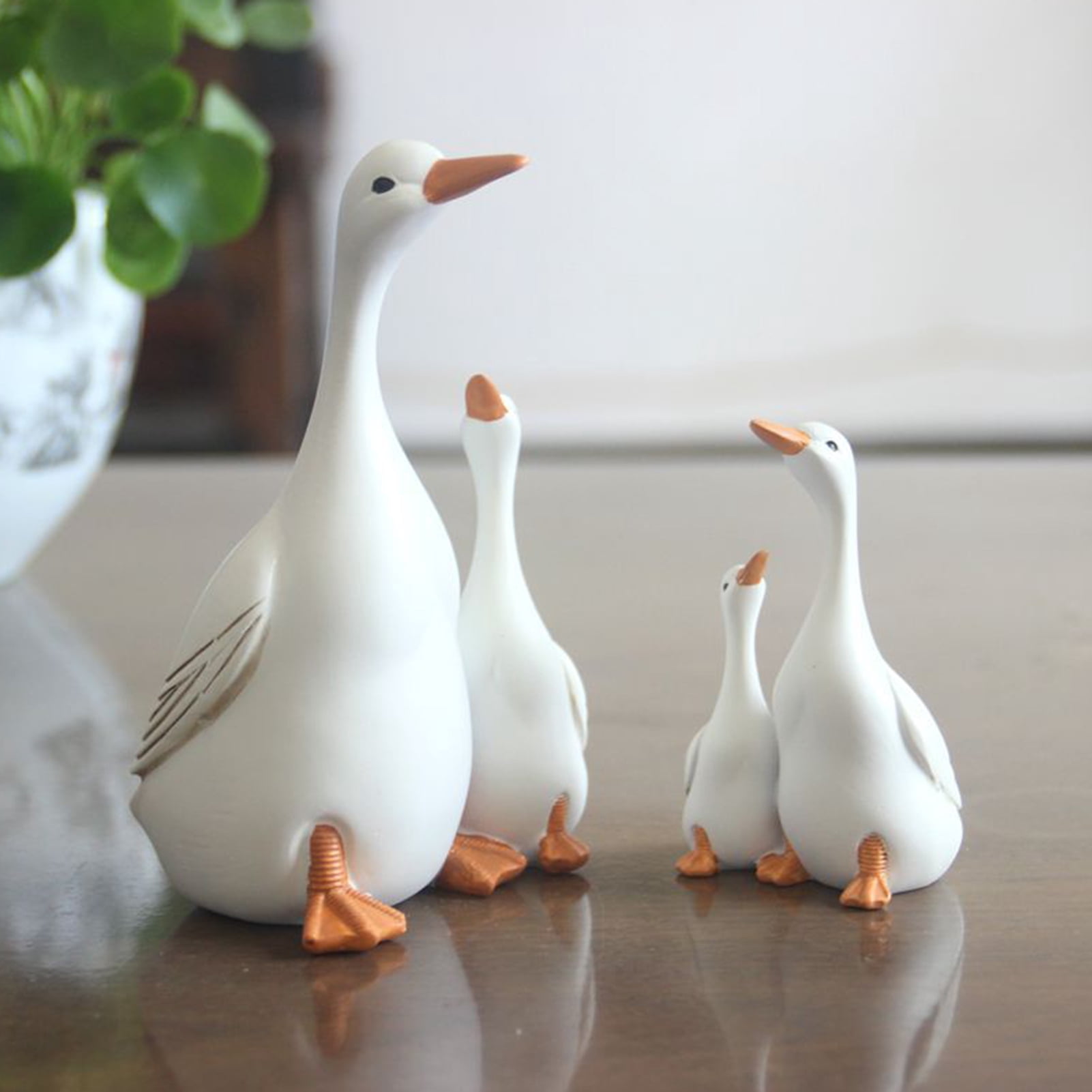 Walbest Resin Duck Statue Mother Child White Duck Sculpture Indoor ...