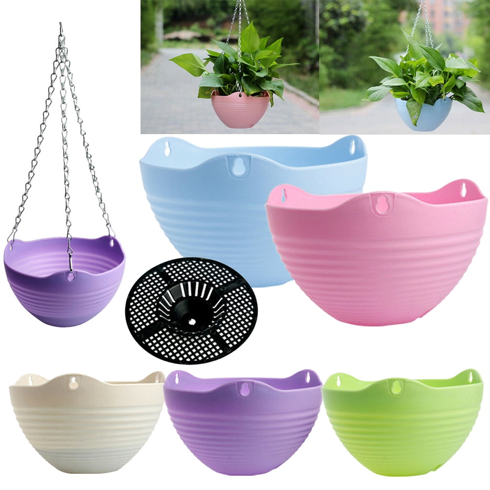 Walbest Resin Hanging Chain Planter Container, Round Hanging Basket ...
