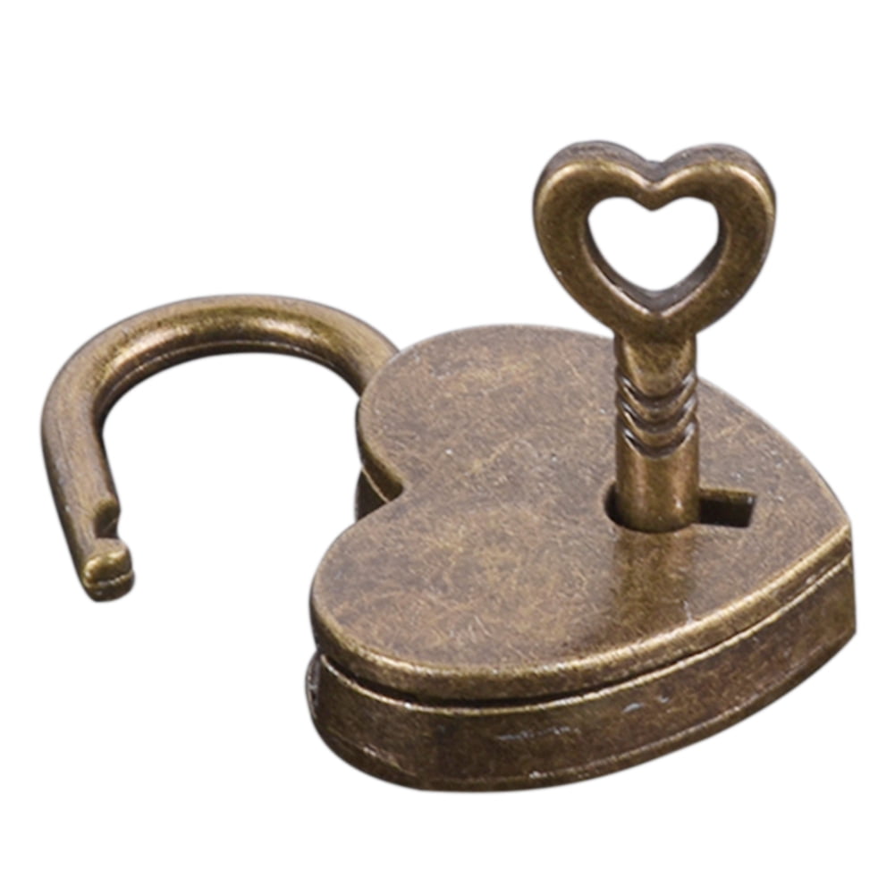 Walbest Retro Heart-shape Alloy Padlock, Key Lock for Bag Travel ...