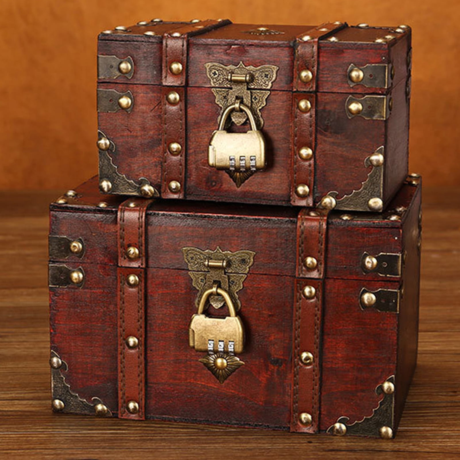 Walbest Retro Treasure Box, Wooden Treasure Chest with Lock, Vintage ...