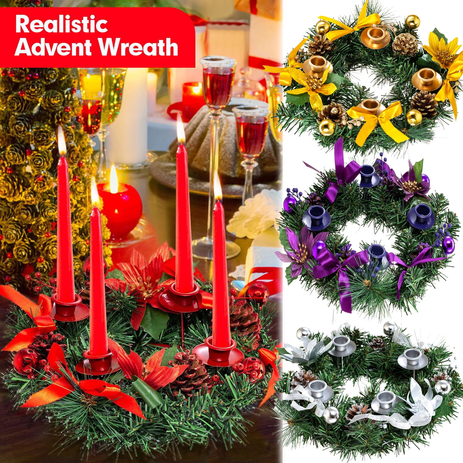Walbest Ribbon Christmas Advent Wreath Candle Holder, Advent Wreath ...
